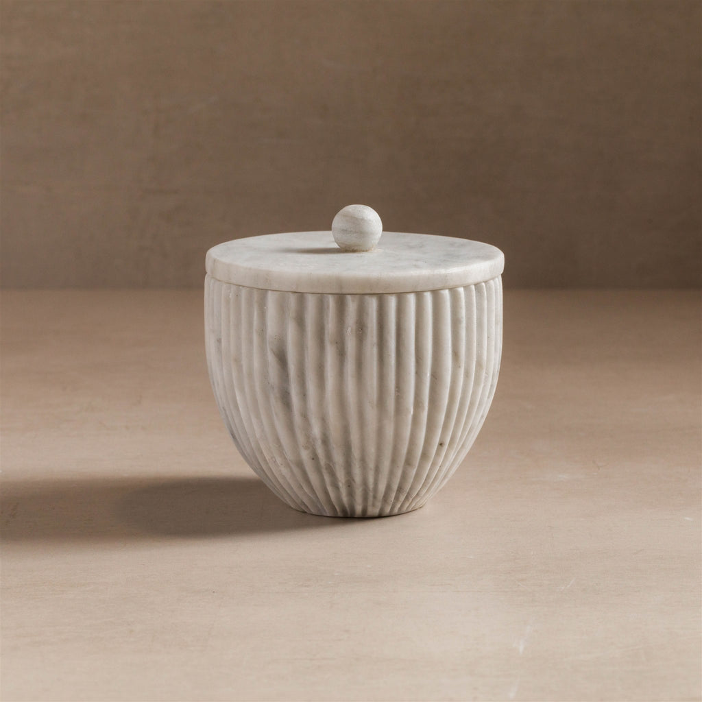 Luna Ribbed Container - White Marble - Studio H Collection