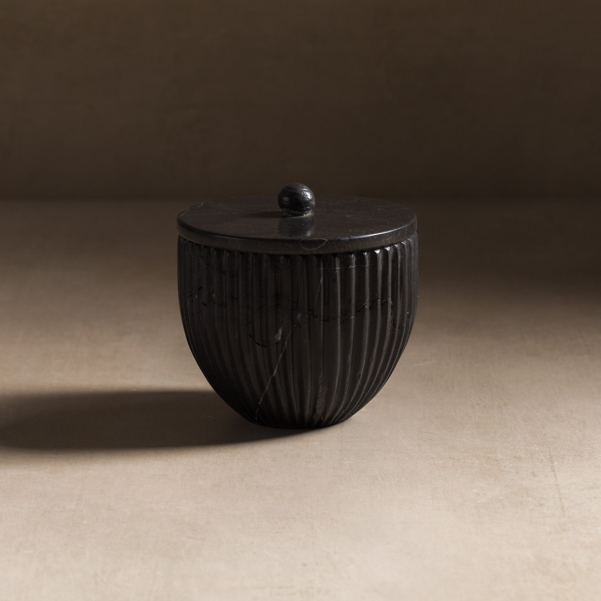 Luna Ribbed Container - Black Marble - Studio H Collection