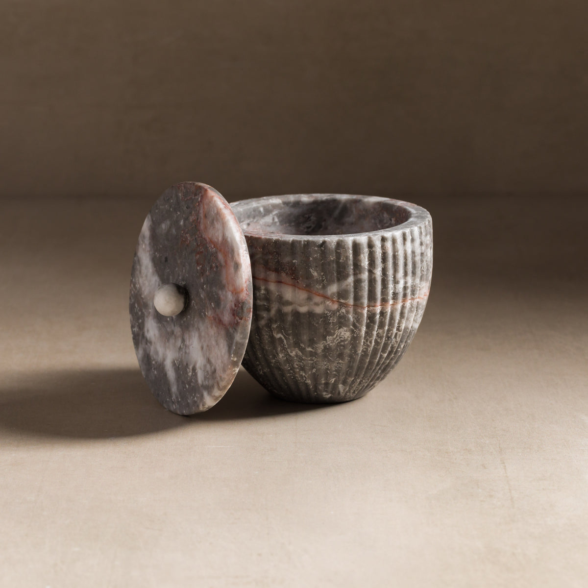 Luna Ribbed Container - Grey Marble - Studio H Collection