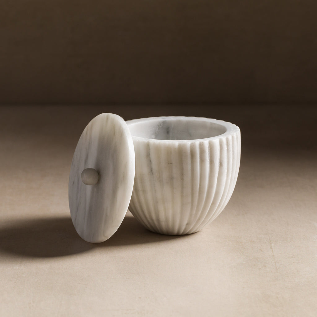 Luna Ribbed Container - White Marble - Studio H Collection