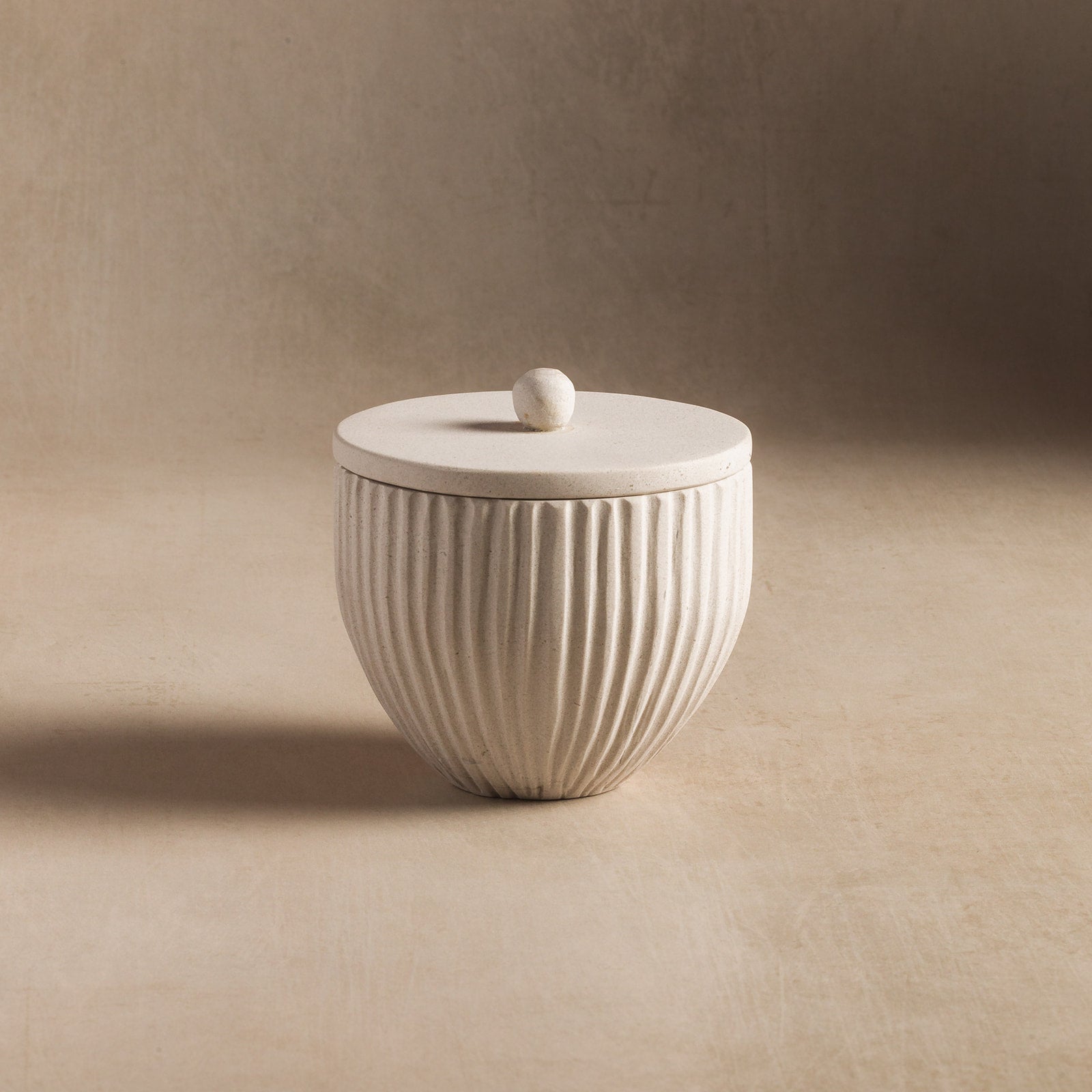 Luna Ribbed Container - Cream Limestone - Studio H Collection