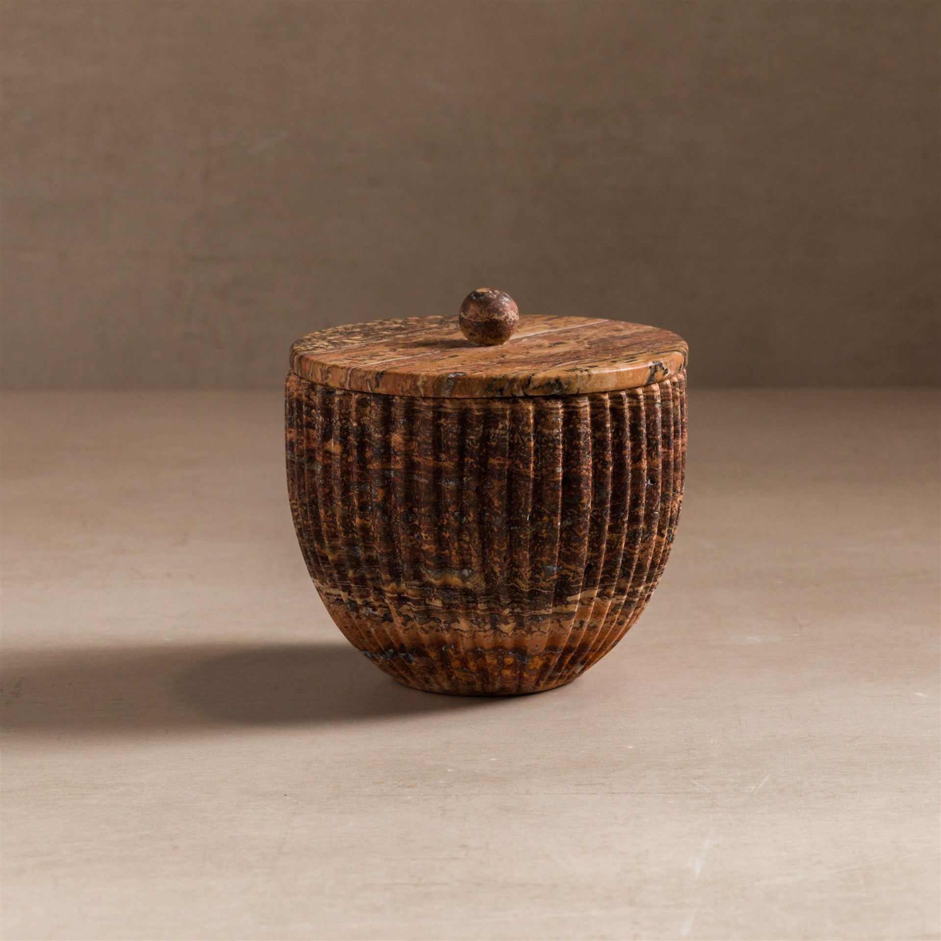 Luna Ribbed Container - Rust Travertine - Studio H Collection