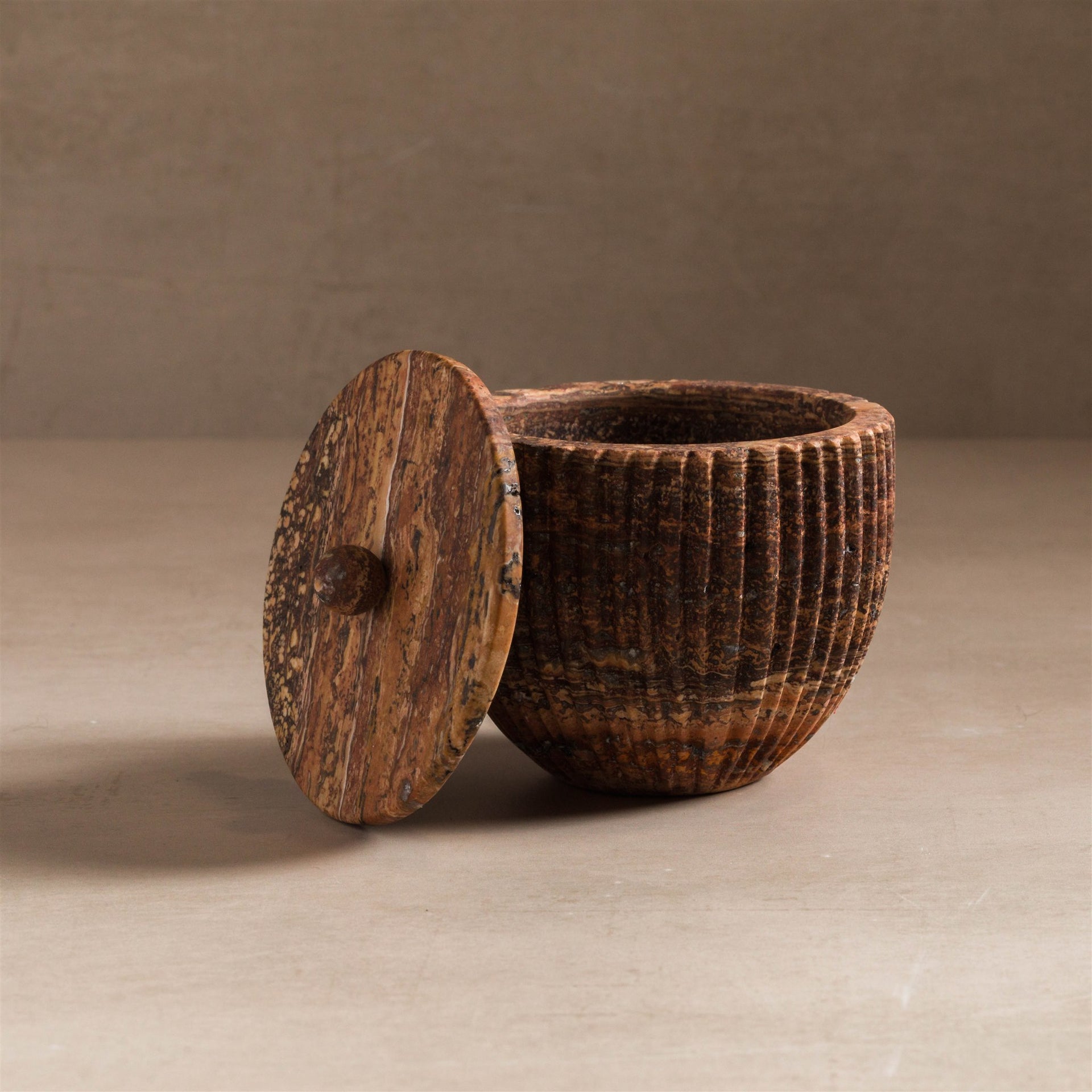 Luna Ribbed Container - Rust Travertine - Studio H Collection
